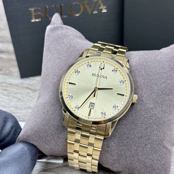 NEWâ DIAMONDSâ Bulova Sutton Gold Tone Luxury Date Indicator Men's ...