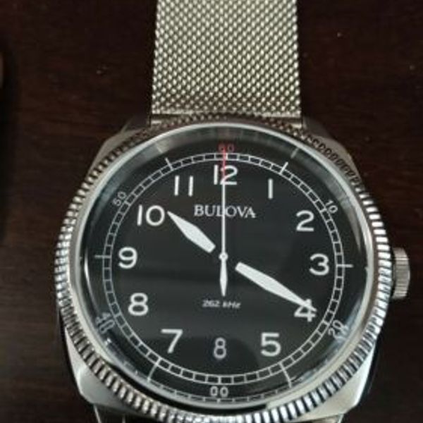 Bulova 96B230 Mens Military UHF Watch Brown Leather Strap Black Dial ...