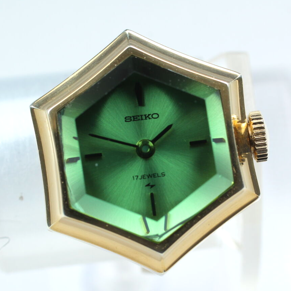 [MINT] Vintage SEIKO Ring Watch 11-7680 Green Hand Winding 17J Ladies ...