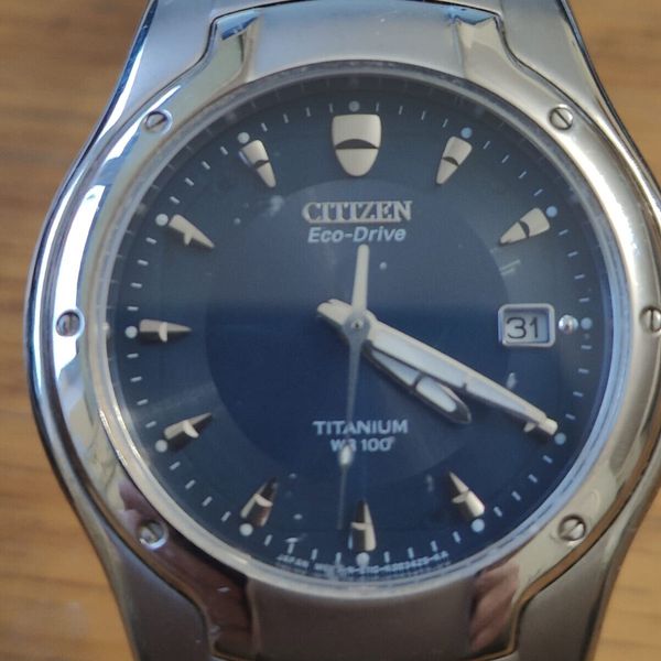 Citizen Eco-Drive Titanium E110 Blue Dial Date Solar Wristwatch ...