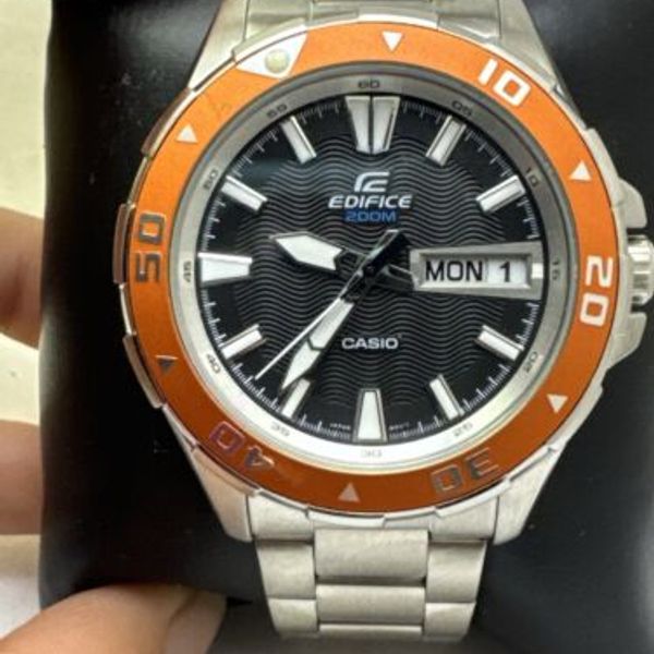CASIO EFM-100D-1A4V Edifice Stainless Steel Strap Orange Bezel Analog ...