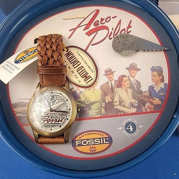 Vintage Fossil Aero-Pilot 4-L. Edition Collectors Watch In Tin ...