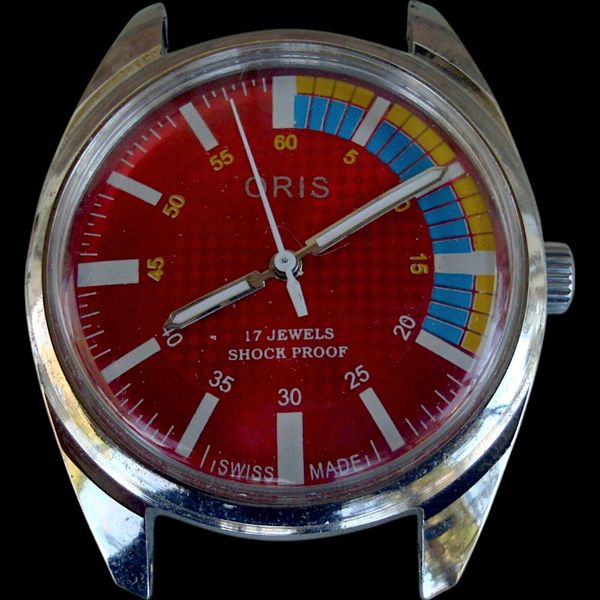 Vintage Oris Men's Watch Swiss Manual 17J Red Blue Yellow Dial Clean ...