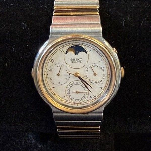 SEIKO Moon Phase 7F39-6000 White Chronograph Quartz Men's Wristwatch ...