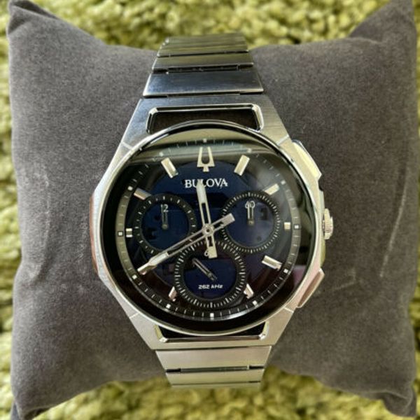 New Bulova Curv Chronograph Blue Dial Stainless Steel Men's Watch ...