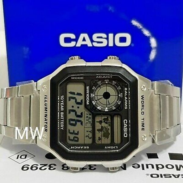 Casio World Time Illuminator Digital Men's Watch AE-1200WHD-1A Stainless Steel | WatchCharts ...