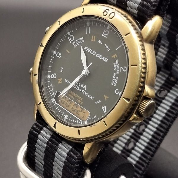 Rare SEIKO ALBA FIELD GEAR Men's Watch Quartz V401-9010 Battery ...