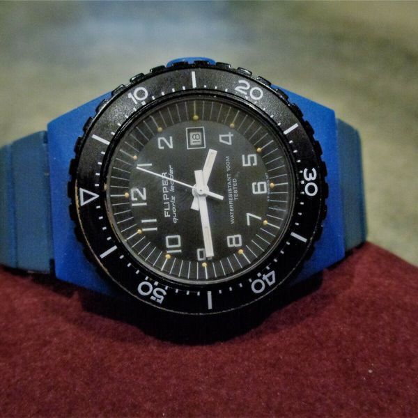Vintage Rare Fortis Flipper Quartz Leader Rotating Bezel Blue Swiss ...