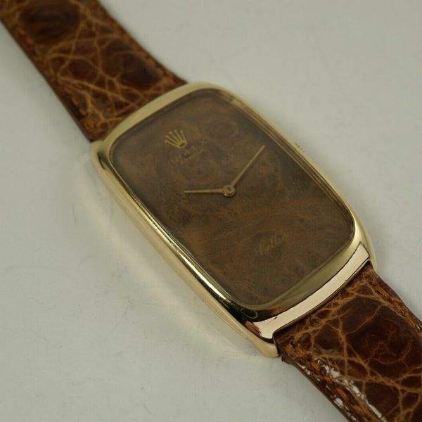 ROLEX CELLINI 4108 RARE 18K EXOTIC WOOD DIAL RECTANGLE w/ BOX DATES ...