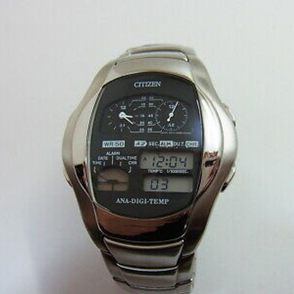 Citizen Watch Black Dial Silver Ana-Digi Analog Digital Temp 8988 ...