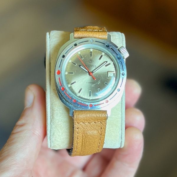 Vostok (Boctok) Soviet Military watch, mens, 17 Jewels on brown leather ...
