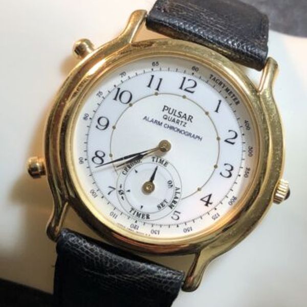 Rare Vintage Pulsar By Seiko Mens Chrono Alarm Timer Watch Gold Tone ...
