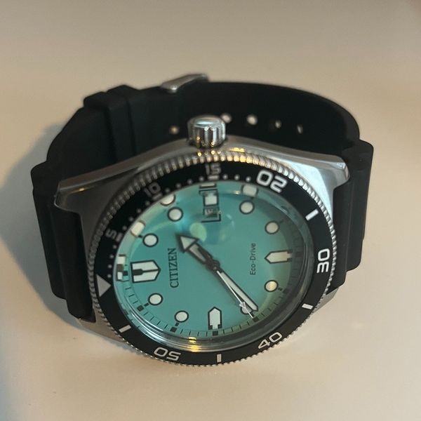 Citizen Men's Watch Eco-Drive Turquoise Dial Black Polyurethane Strap ...