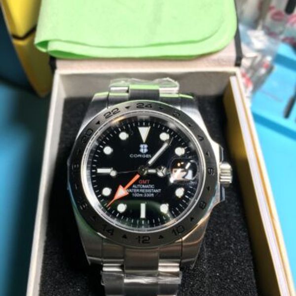 CORGEUT 39MM GMT 3002 BLACK DIAL SILVER BEZEL EXPLORER SEIKO NH34 ...