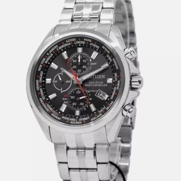 Citizen Mens Atomic Time Chronograph Date Eco-Drive Silver Watch 46MM ...