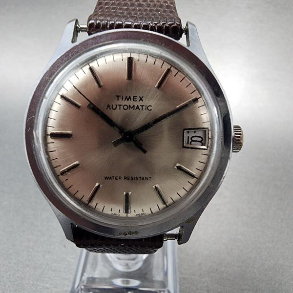VTG Timex Viscount Automatic Watch Men 35mm Silver Dial Silver Tone ...