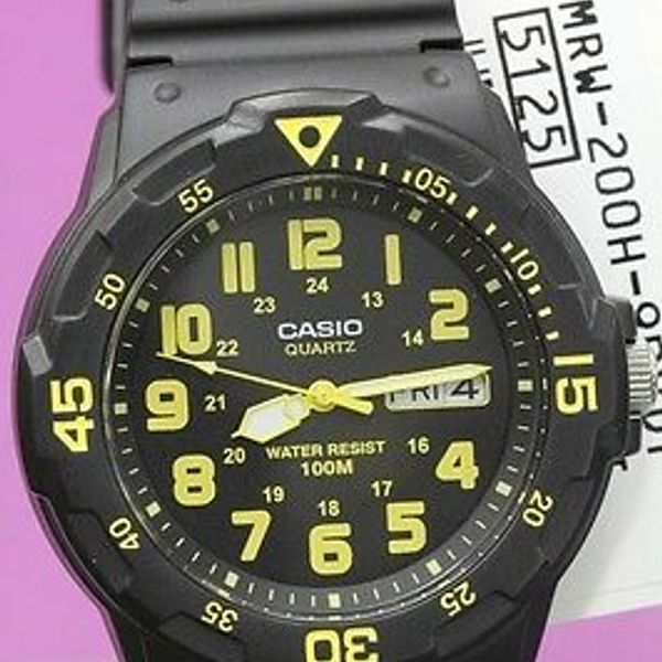 MRW-200H-9B Yellow Casio Watch 100M Date Day Display Black New Color | WatchCharts Marketplace