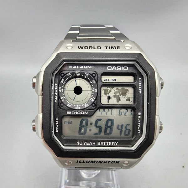 Casio Illuminator Watch Silver Tone Digital World Time Alarm Chrono New ...