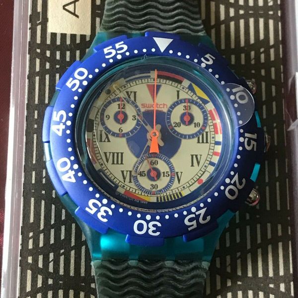 Watch Swatch Aquachrono Big Blue (sbn101) - NEW! Blue/Beige/Orange-LOOK ...