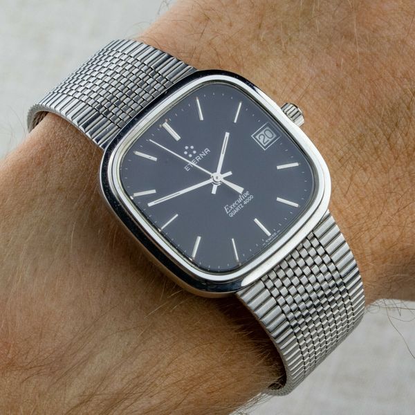 NOS ETERNA Executive Quartz 4000 - 1980s - Swiss Made - Steel - Date ...