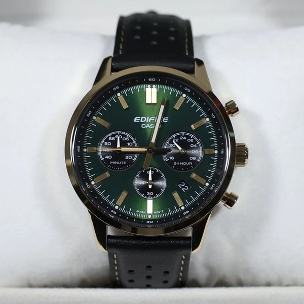 Casio Edifice Gold Tone Green Dial Men's Chronograph Watch EFR-575CL ...
