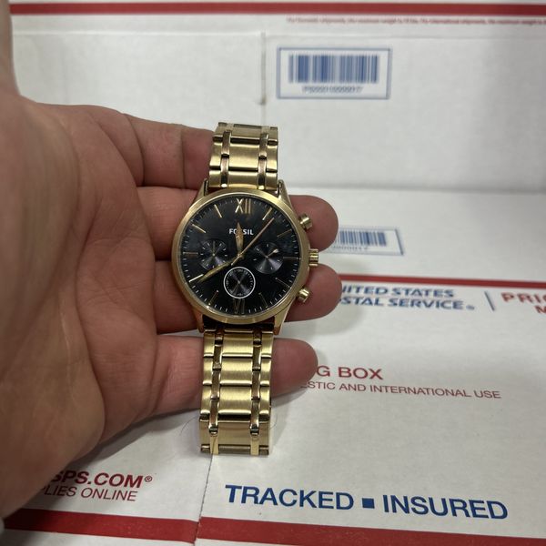 FOSSIL BQ2366 Mens Gold Multifunction Watch, Black Dial Date, Stainless ...