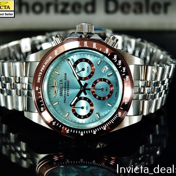 Rare Invicta Men's 40mm SPEEDWAY DRAGSTER Chronograph TURQUOISE DIAL ...
