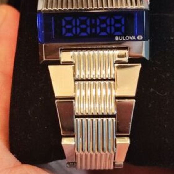 Bulova Watch COMPUTRON Mens Drivers Watch Blue Digital All Steel BOXED ...