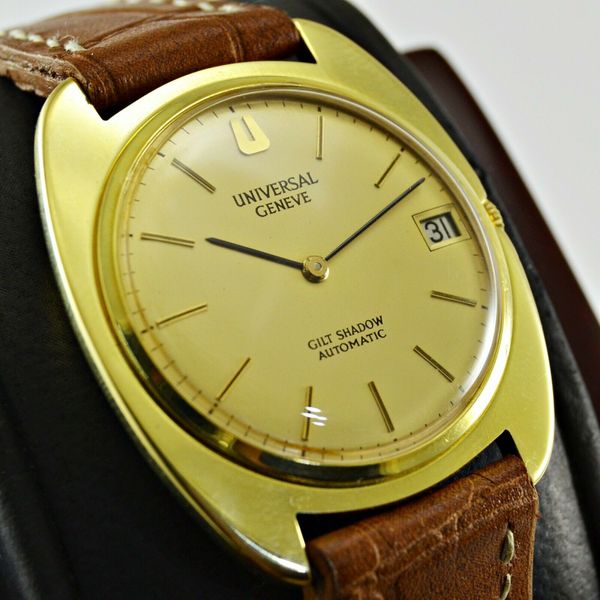 Vintage Universal Geneve Gilt Shadow Micro Rotor Ultra Slim Case 1-67 ...