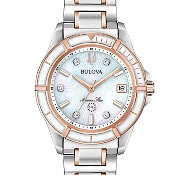 Bulova 98P187 Women's Diamond Marine Star Watch Mother of Pearl Box ...