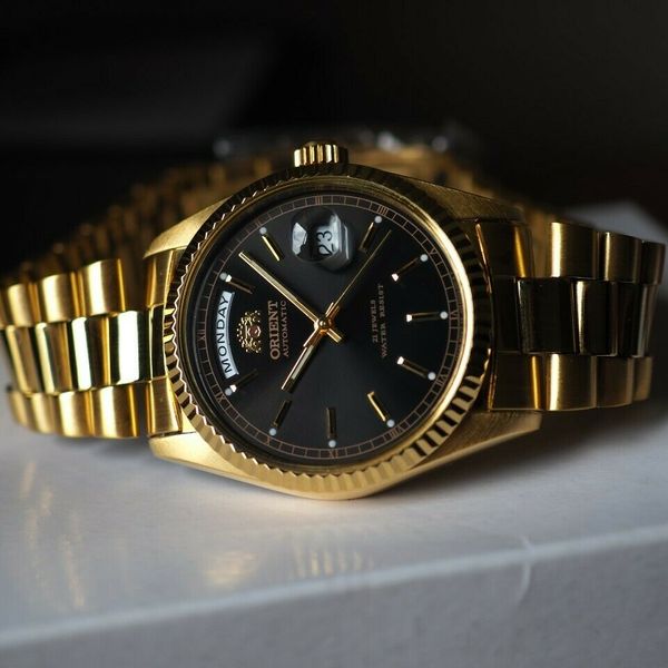 Orient Oyster President Day Date 36mm Gold - Black Dial - NOS - Very ...