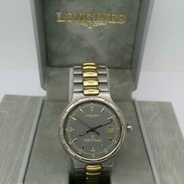 Vintage Mens Longines Conquest VHP Titanium/Gold Quartz Watch & Box ...