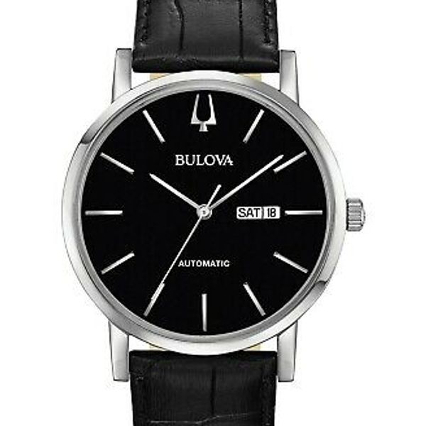Bulova Automatic American Clipper Black Dial Leather Strap Men's Watch ...