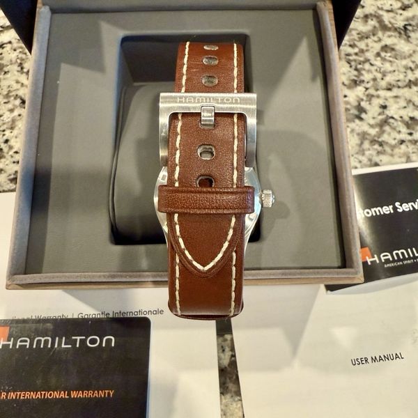 Hamilton Khaki Field Automatic 38mm Black Dial Watch with Brown Strap ...