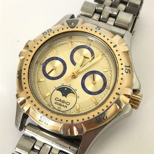 Vintage Casio MD-739 Marlin Quartz Triple Calendar Moon Phase Men's ...