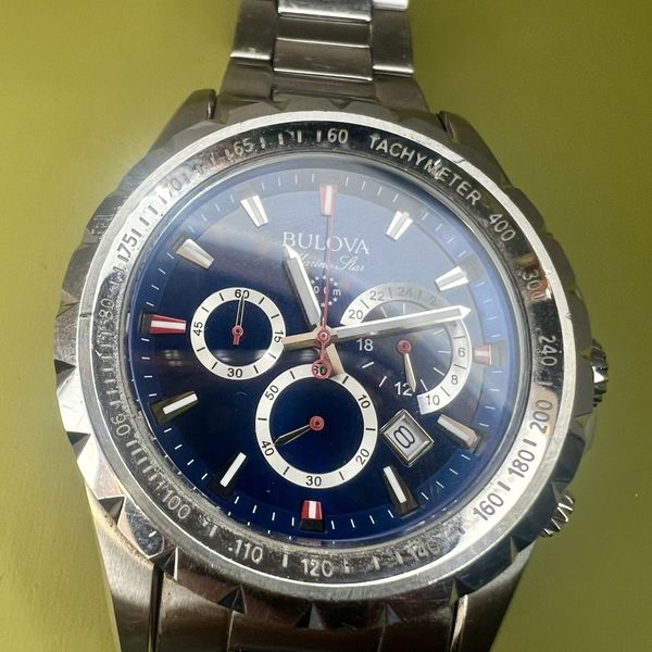 Bulova Marine Star 96B174 Blue S/S Chronograph Quartz Watch 43MM PARTS ...