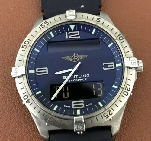 Vintage Breitling Aerospace Titanium Blue Dial E56062 Analog Digital ...