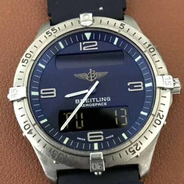 Vintage Breitling Aerospace Titanium Blue Dial E56062 Analog Digital ...