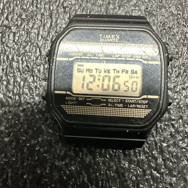 Vintage Timex K Cell Mens Digital Day Date Black All Plastic Quartz ...