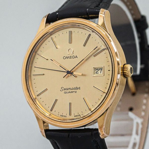**NEAR MINT** Vintage OMEGA Seamaster Cal.1342 Quartz Gold Dial 36mm ...