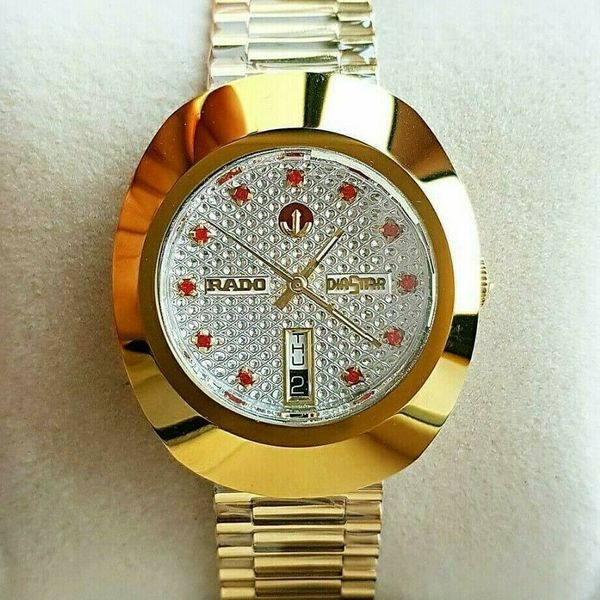 Vintage Rado Diastar Automatic 36 MM Gold Plated Red Diamond Men's ...