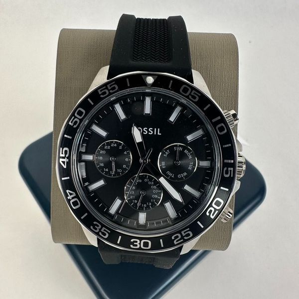 New Fossil Bannon Men Multifunction Black Dial Black Silicone Strap ...