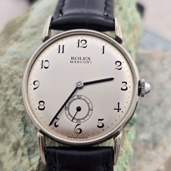 ROLEX MARCONI JUNIOR A CUERDA DIAL RESTAURADO COLOR PLATA CAJA NICKEL ...