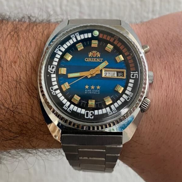 1970s Men's Orient King Diver 3 Star G469617-7A 21 Jewels Day/Date 42mm ...