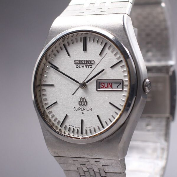 *Near MINT+++* SEIKO SUPERIOR 9983-8000 Silver Day Date Twin Quartz Men ...