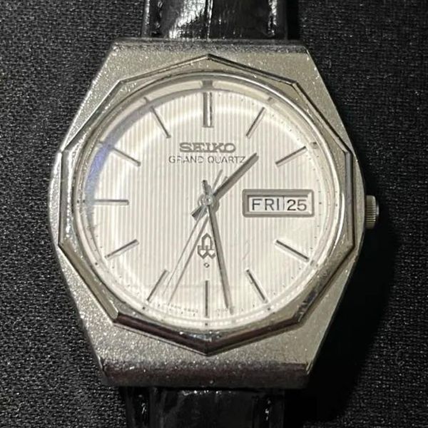 Seiko Grand Quartz 4843-7001 Decagonal Bezel White Stripe Dial ...