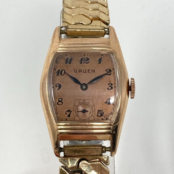 Vintage Gruen Watch Men Gold Tone 25mm Salmon Dial Small Second Manual ...