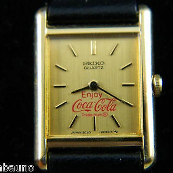 SEIKO SQUARE PETITE SLIM FACE COCACOLA WOMEN'S WATCH/GOLD TONE CASE ...