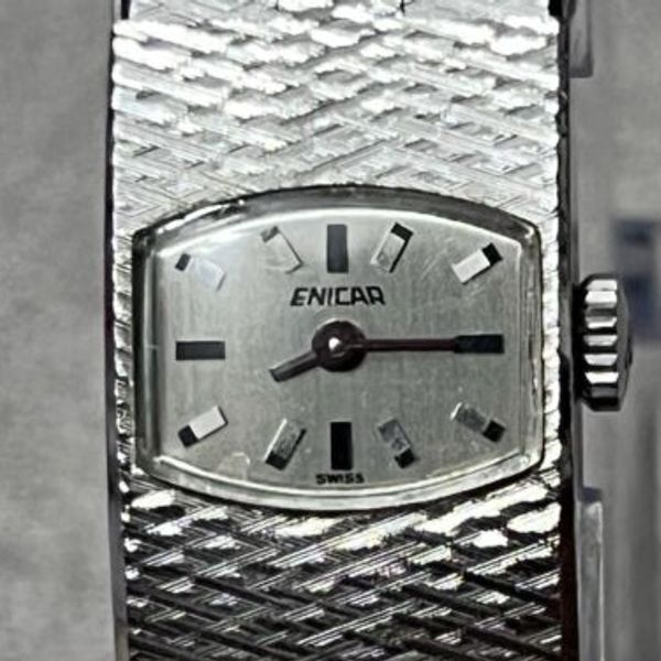 ENICAR Ladies Manual Wind Vintage Watch FULL BRACELET Signed Crown ...