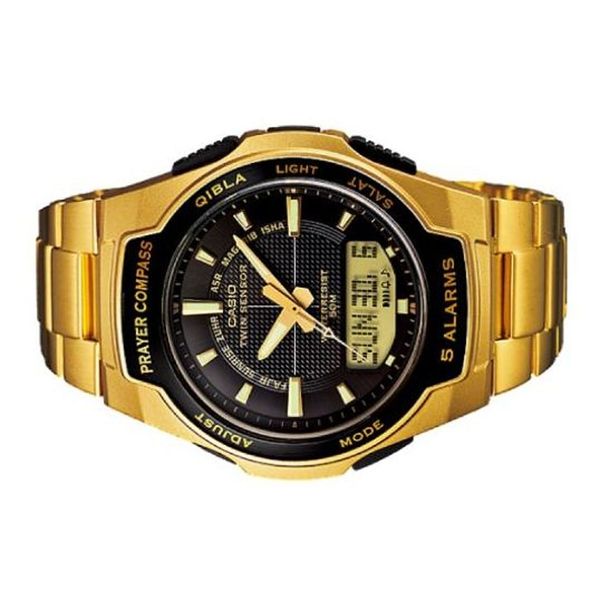 Casio Prayer Compass Gold Stainless Steel Black Dial Watch CPW-500HG ...